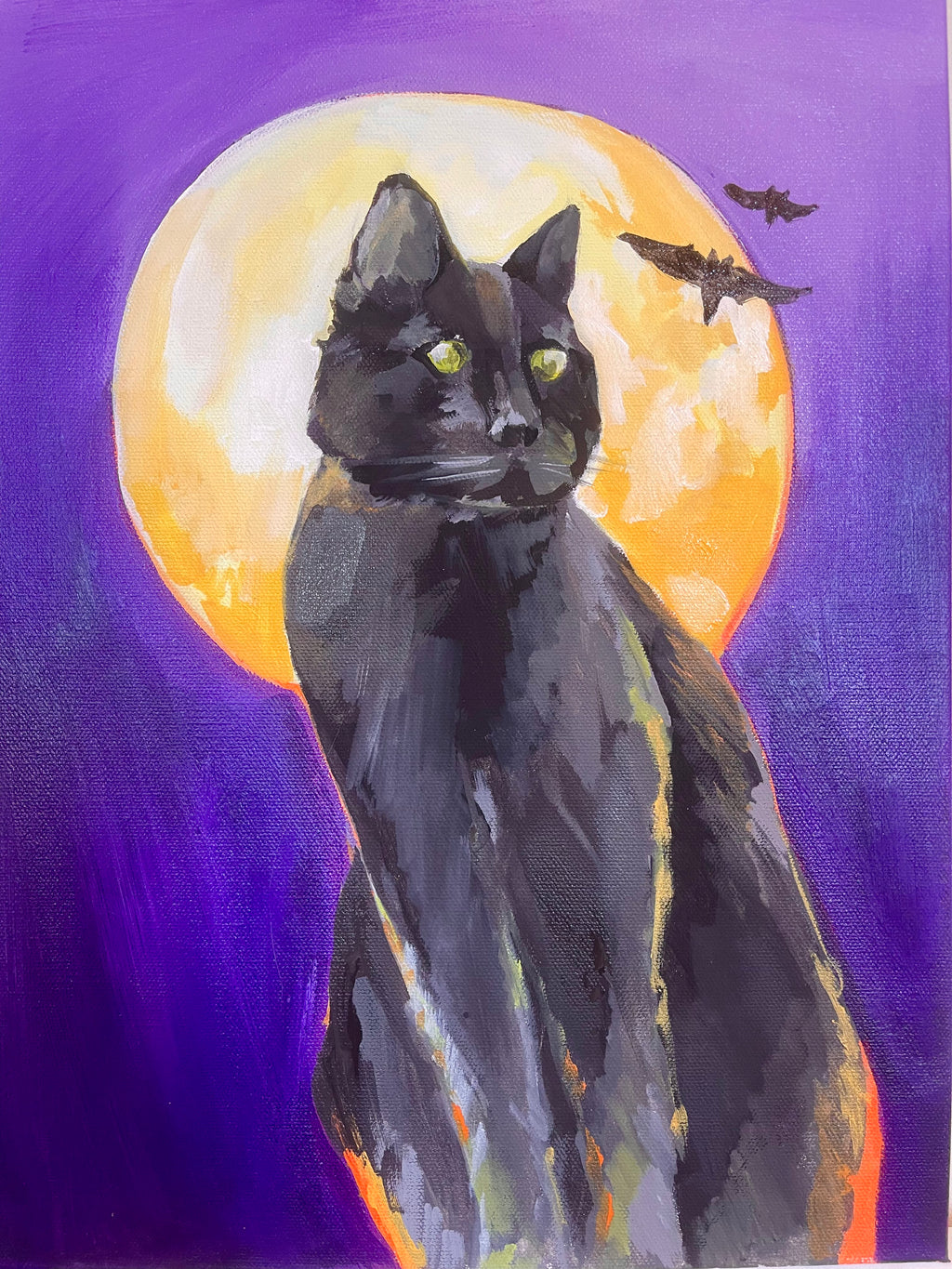 12x16 Halloween Black Cat Original Art – mint.