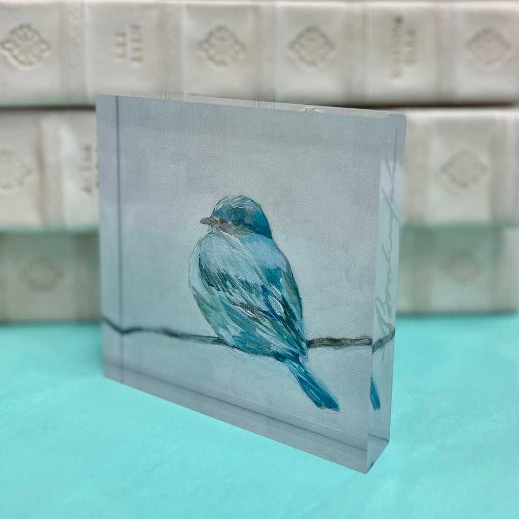 4 x 4 Acrylic Block BlueJay 1 – mint.