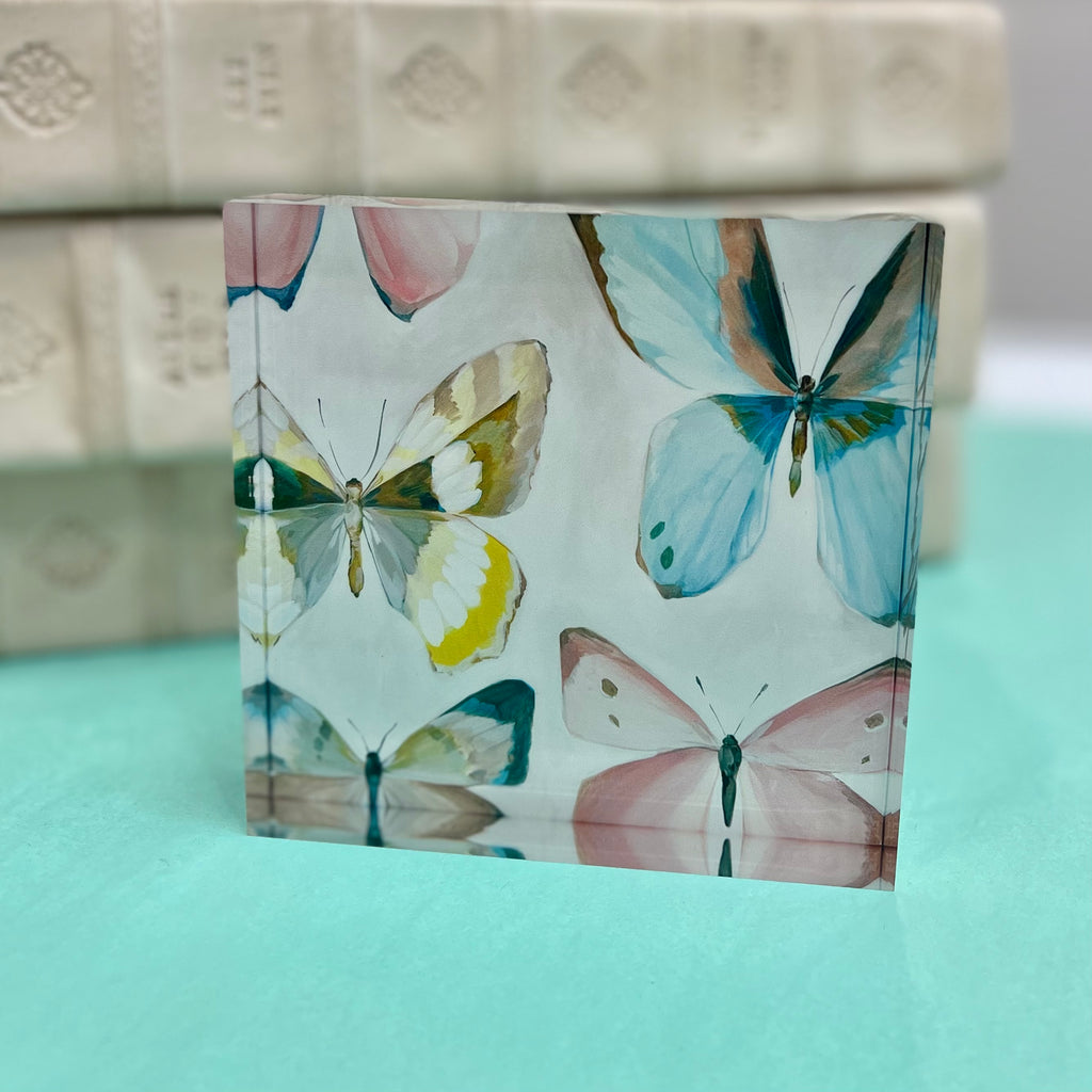 4 x 4 Acrylic Block Butterflies – mint.