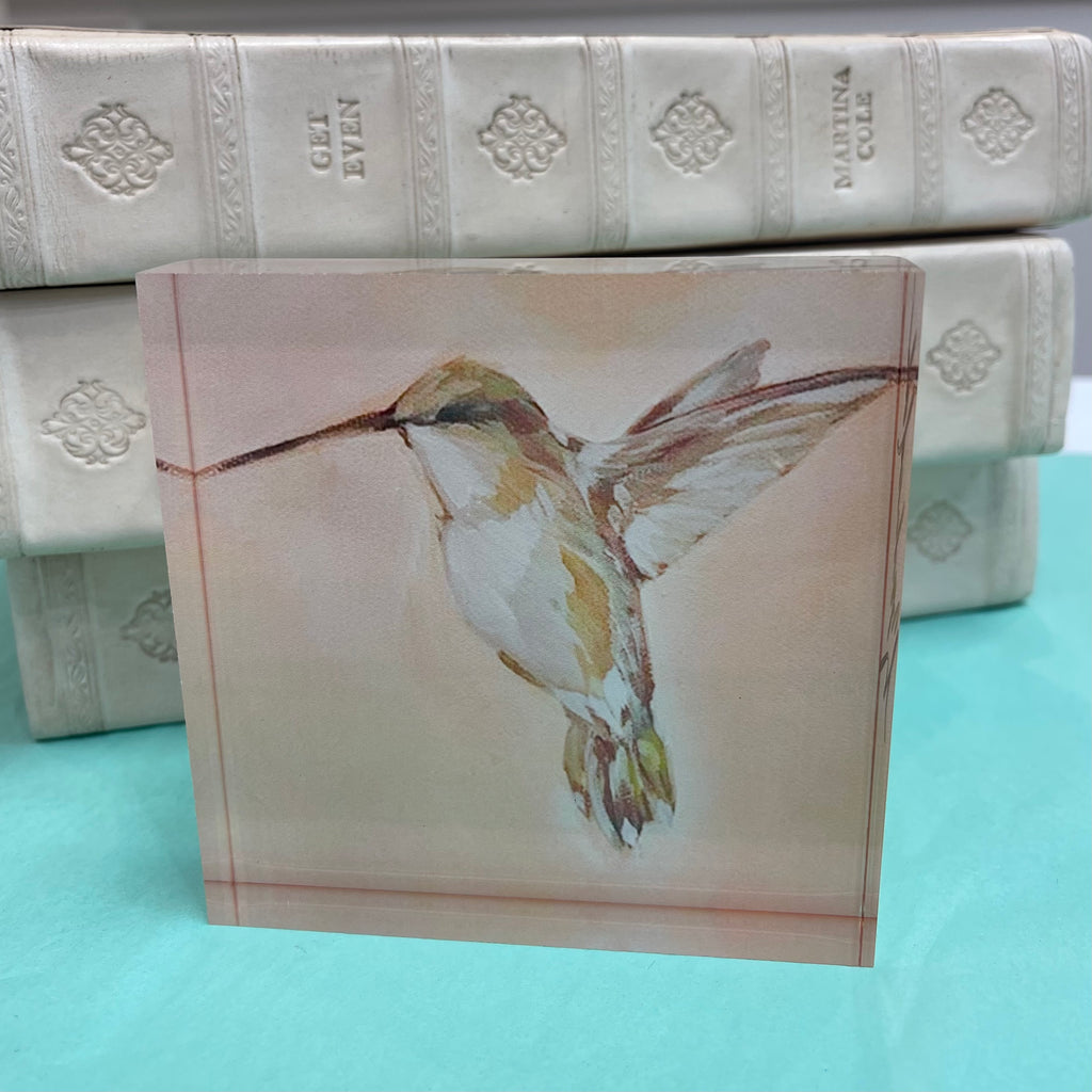 4 x 4 Acrylic Block Hummingbird – mint.